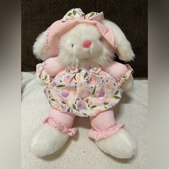 Vintage | Toys | Vintage Bunny Rabbit Plush Pink Floral Dress 5 | Poshmark